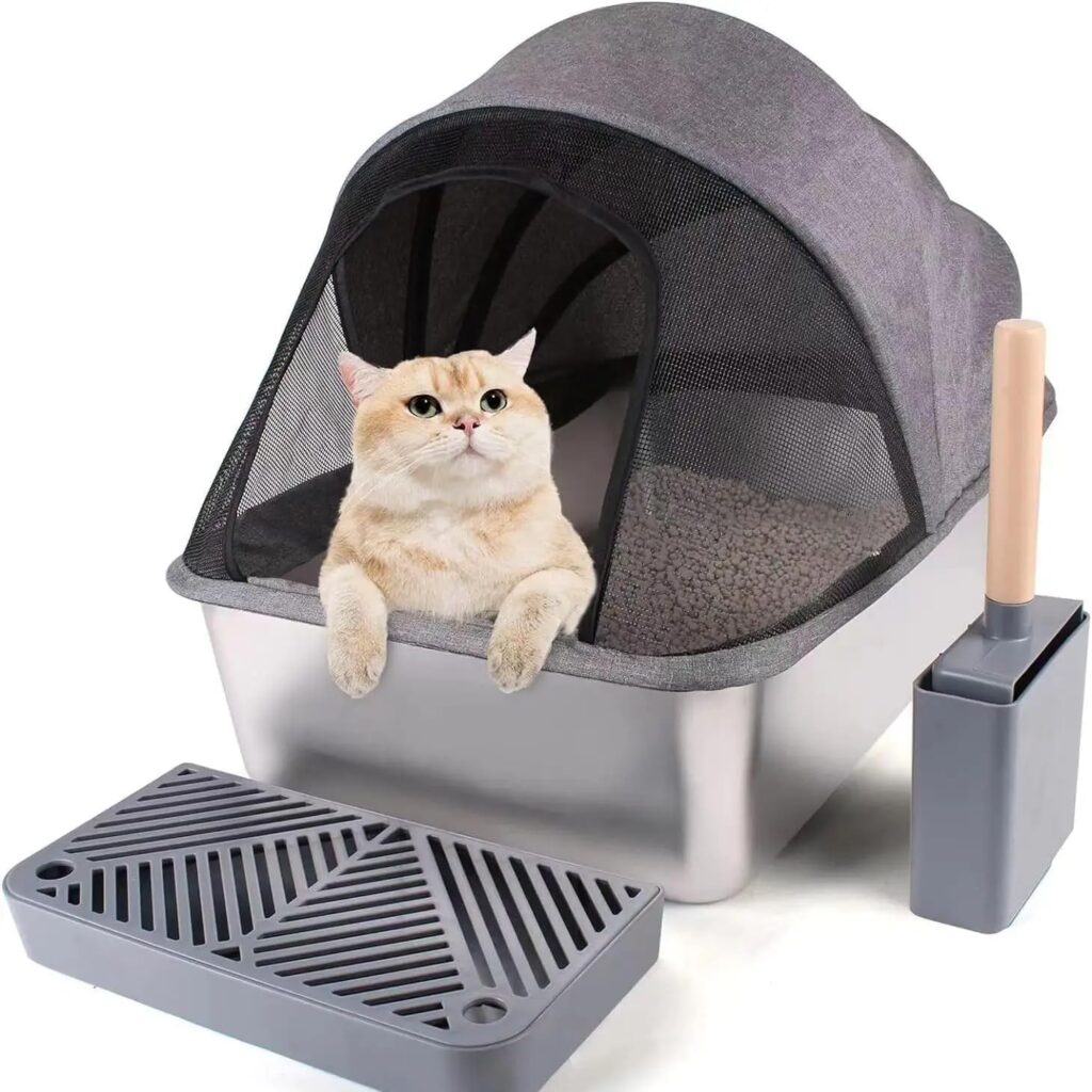 Arenero de Acero Inoxidable Abierto con Cubierta Desmontable para Gatos ...