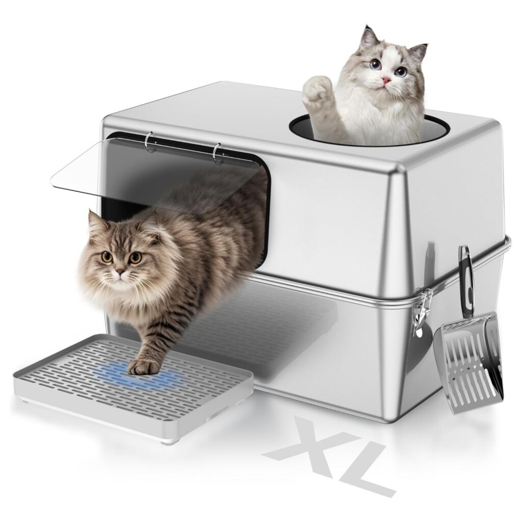 Arenero Cerrado de Acero Inoxidable con Doble Entrada para Gatos ...