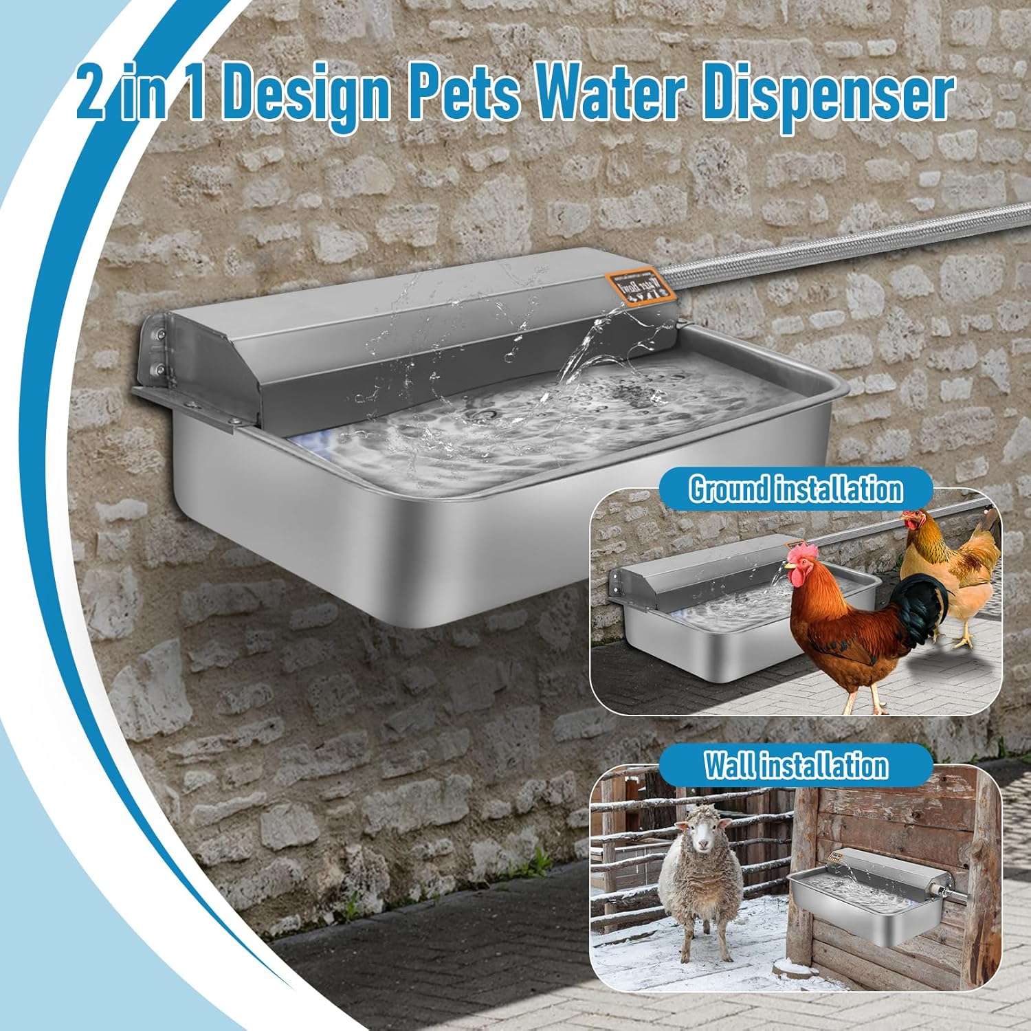 Bebedero Automatico Acero Inoxidable 6 Litros Perros Ganado Muro y ...