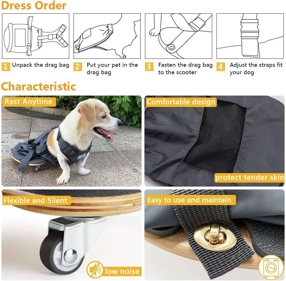 Scooter de Arrastre para Perros Paralizados (Bolsa con 4 Ruedas 360 ...