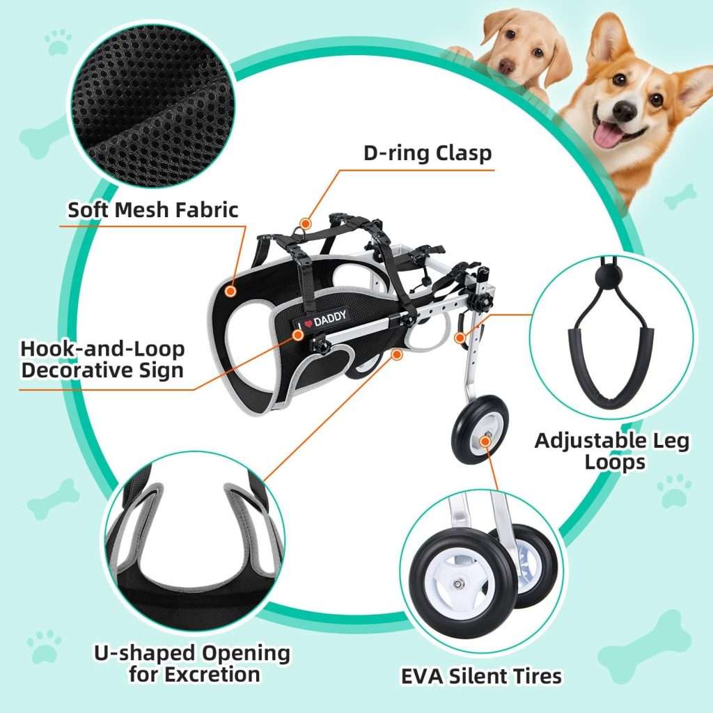 Silla de Ruedas Perro Mediano (9-18 kg) Ultraligera y Reflectante con ...