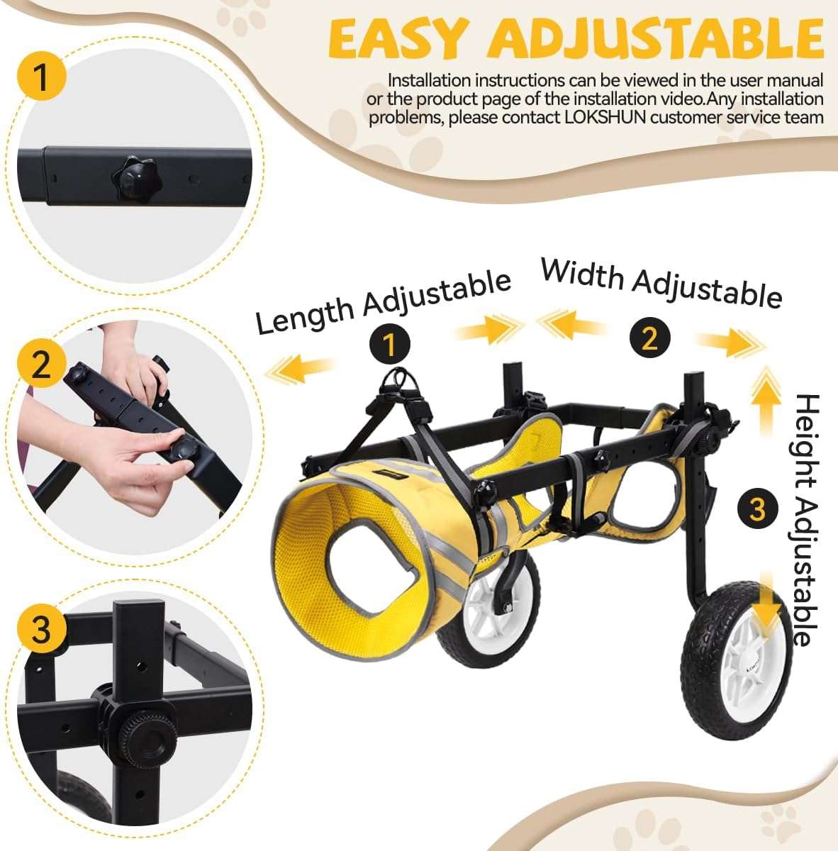 Silla de Ruedas Perro Mediano (Talla L - Hasta 34kg) con Arnés de Malla ...